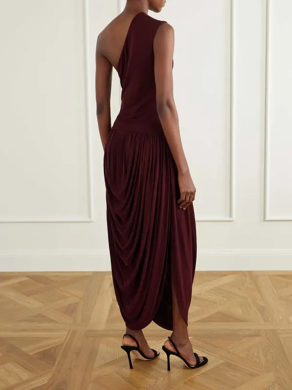 Brandon Maxwell The Mila One-shoulder Draped Jersey Maxi Dress - Burgundy