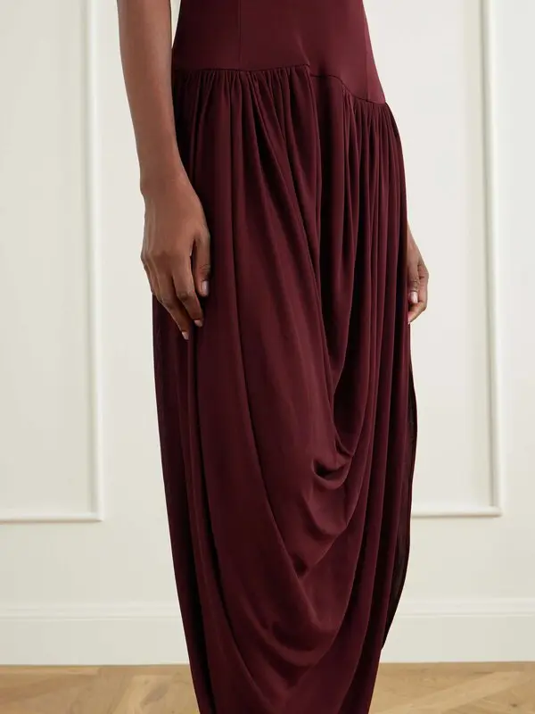 Brandon Maxwell The Mila One-shoulder Draped Jersey Maxi Dress - Burgundy