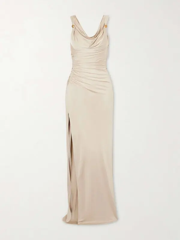 Versace Embellished Jersey Gown - Gold