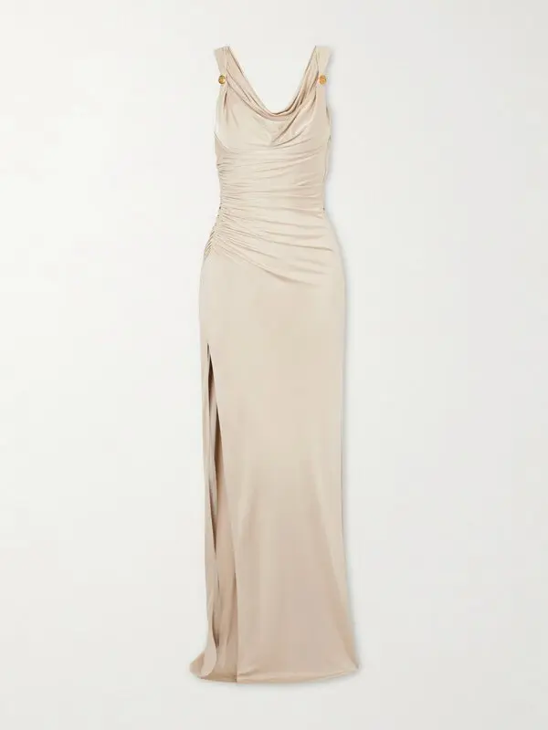 Versace Embellished Jersey Gown - Gold