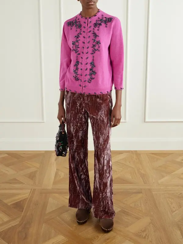 Anna Sui Sequin-embellished Wool-blend Cardigan