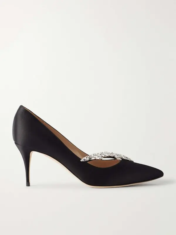 Manolo Blahnik Nadira 70 Crystal-embellished Satin Pumps - Black
