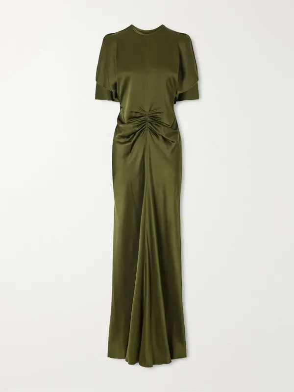 Victoria Beckham Isabella Gathered Crepe-satin Gown - Army Green