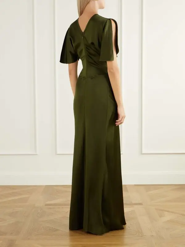 Victoria Beckham Isabella Gathered Crepe-satin Gown - Army Green
