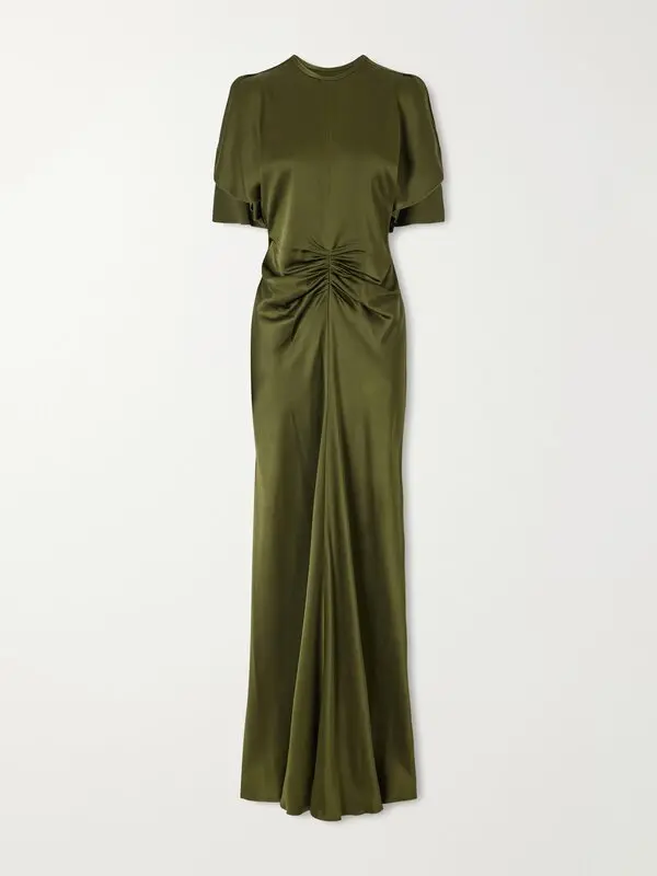 Victoria Beckham Isabella Gathered Crepe-satin Gown - Green