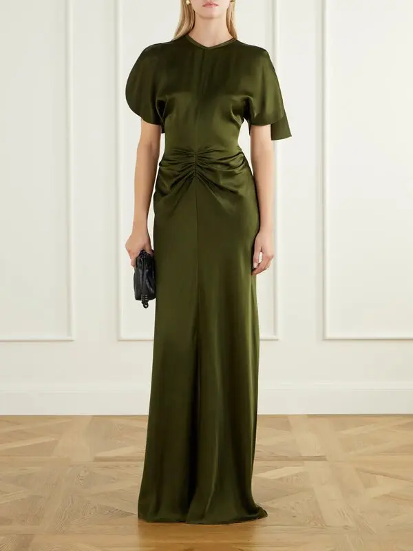 Victoria Beckham Isabella Gathered Crepe-satin Gown - Green