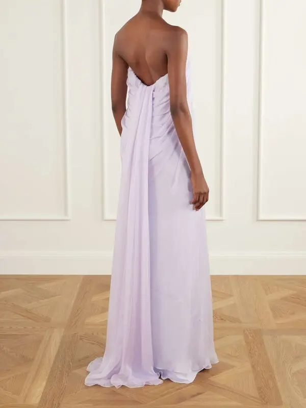 Alexander McQueen Strapless Draped Silk Bustier Maxi Dress