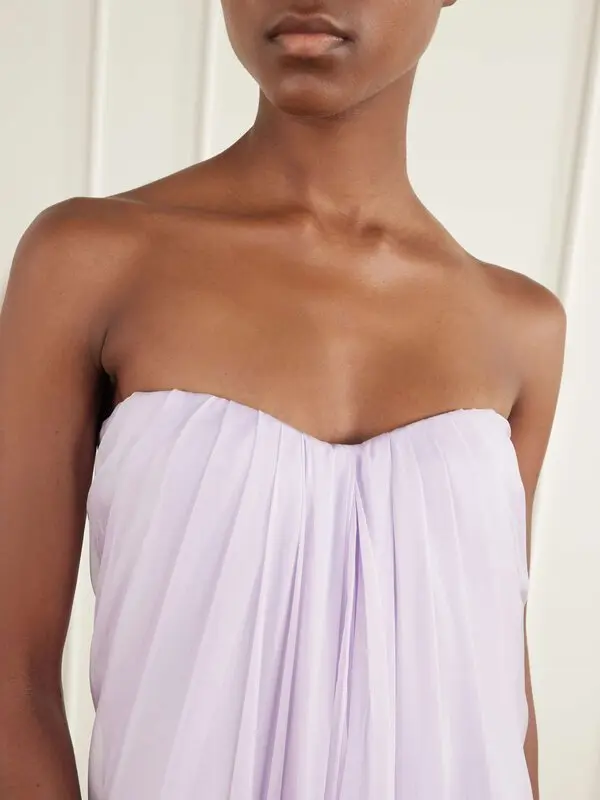 Alexander McQueen Strapless Draped Silk Bustier Maxi Dress