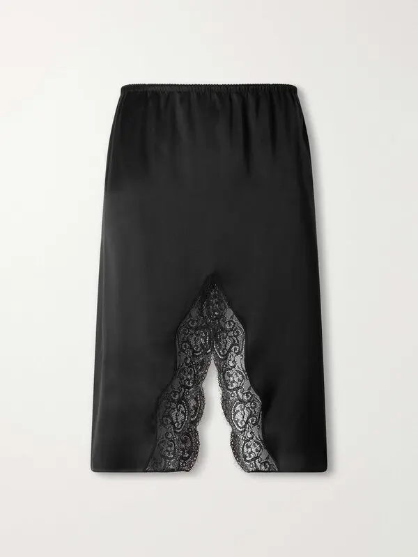 Saint Laurent Lace-trimmed Silk-satin Midi Skirt - Black