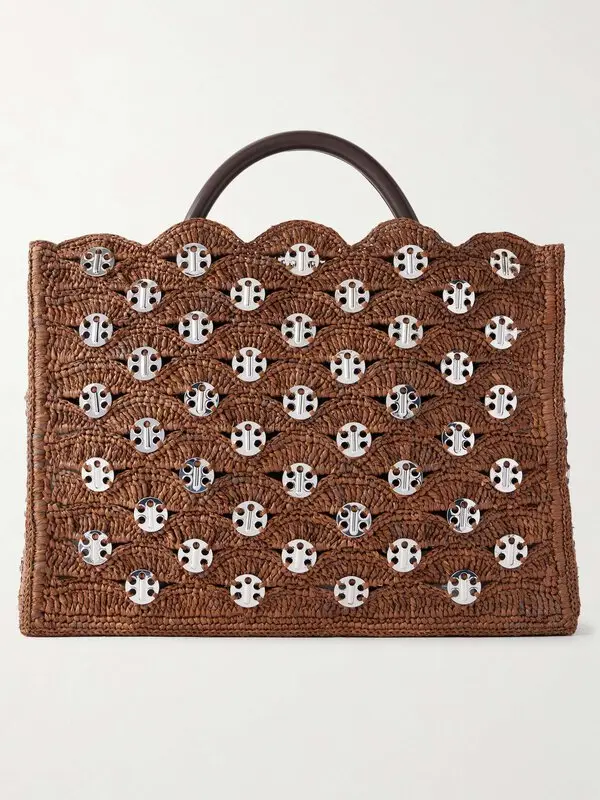 Rabanne Embellished Sac A Main Raffia Tote Bag - Brown