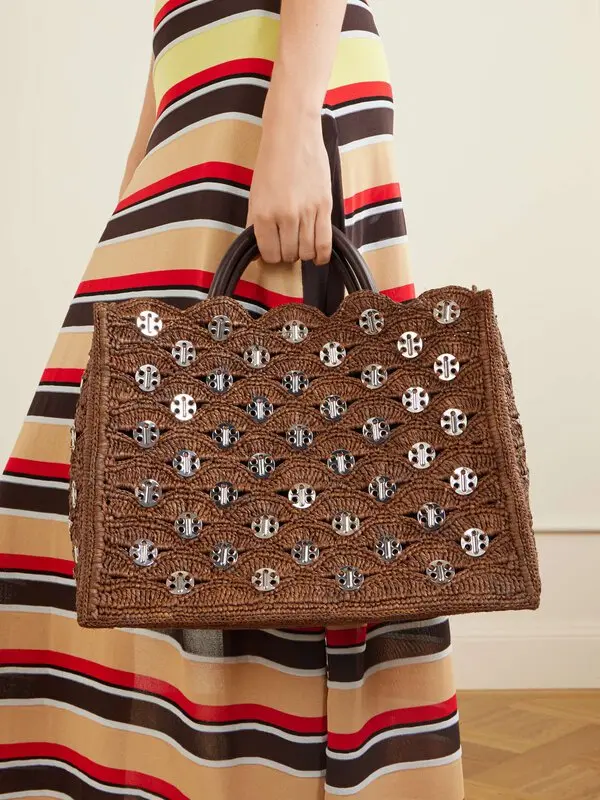Rabanne Embellished Sac A Main Raffia Tote Bag