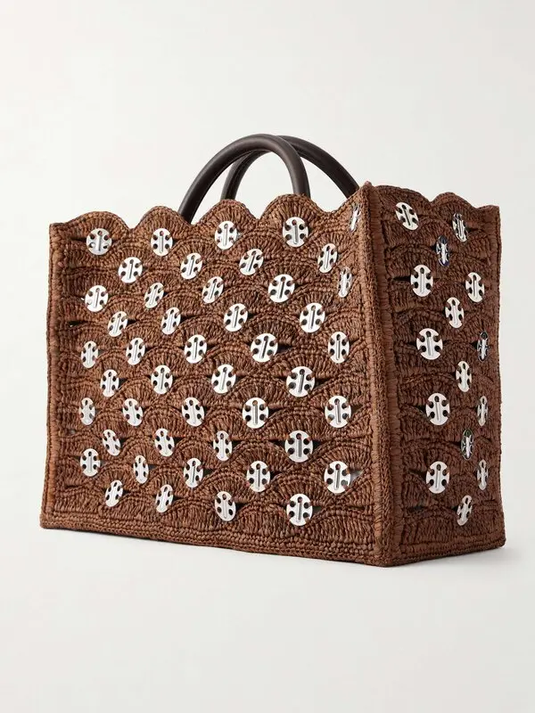 Rabanne Embellished Sac A Main Raffia Tote Bag