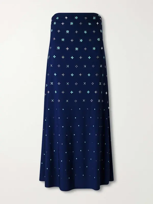 Rabanne Embellished Stretch-jersey Maxi Skirt - Navy