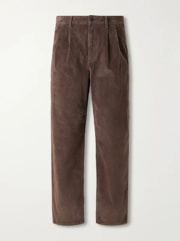 Rag & Bone Wide-leg Pleated Cotton-blend Corduroy Trousers - Brown