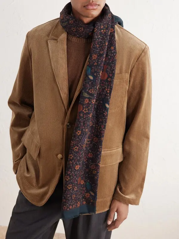 De Bonne Facture Printed Wool-twill Scarf