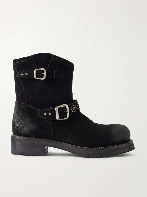 SECOND / LAYER 8" Rider Studded Suede Biker Boots