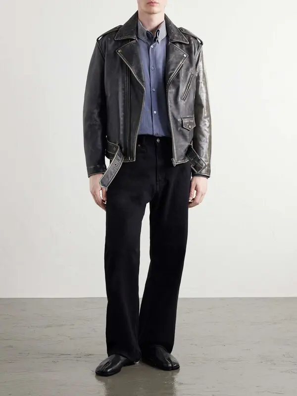MAISON MARGIELA Belted Distressed Leather Biker Jacket