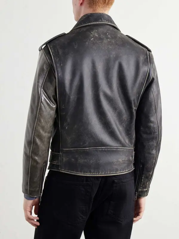 MAISON MARGIELA Belted Distressed Leather Biker Jacket