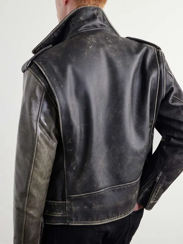 MAISON MARGIELA Belted Distressed Leather Biker Jacket