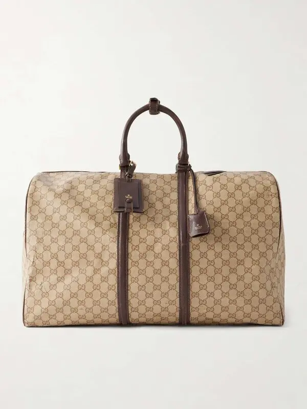 Gucci Essence Classic Leather-trimmed Coated Canvas-jacquard Weekend Bag - Beige