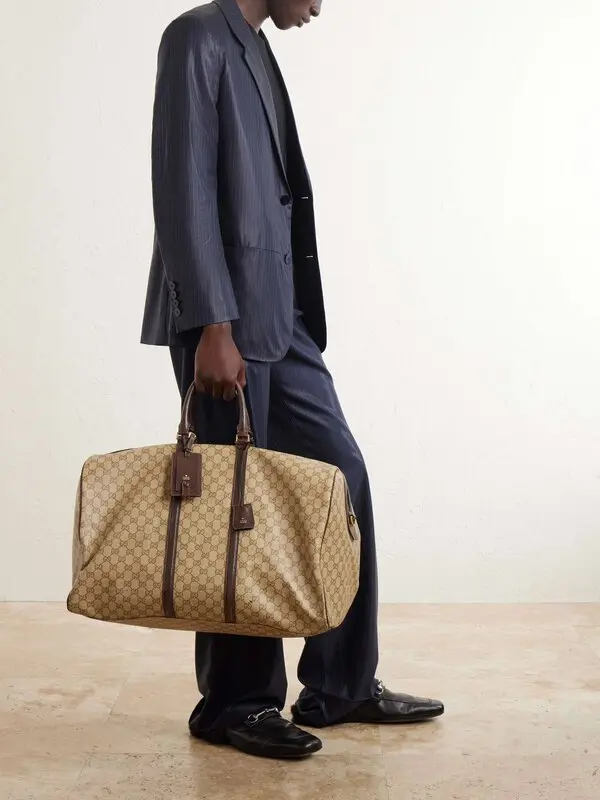 Gucci Essence Classic Leather-trimmed Coated Canvas-jacquard Weekend Bag