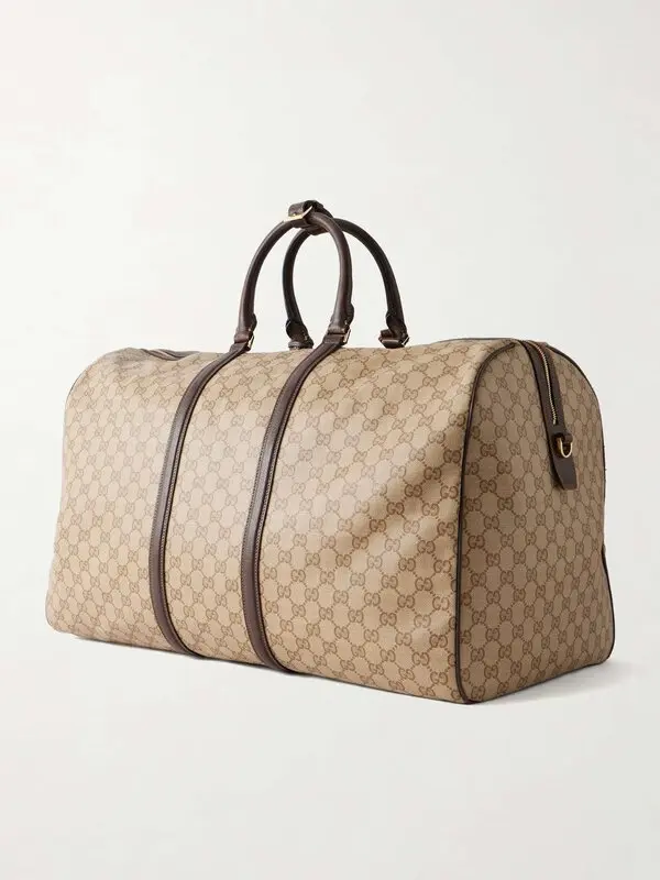 Gucci Essence Classic Leather-trimmed Coated Canvas-jacquard Weekend Bag