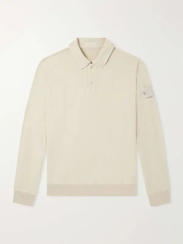 Stone Island Ghost Logo-appliquéd Garment-dyed Stretch Cotton-fleece Polo Shirt - Beige