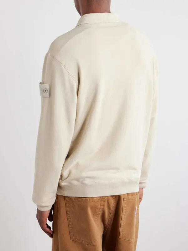 Stone Island Ghost Logo-appliquéd Garment-dyed Stretch Cotton-fleece Polo Shirt - Beige