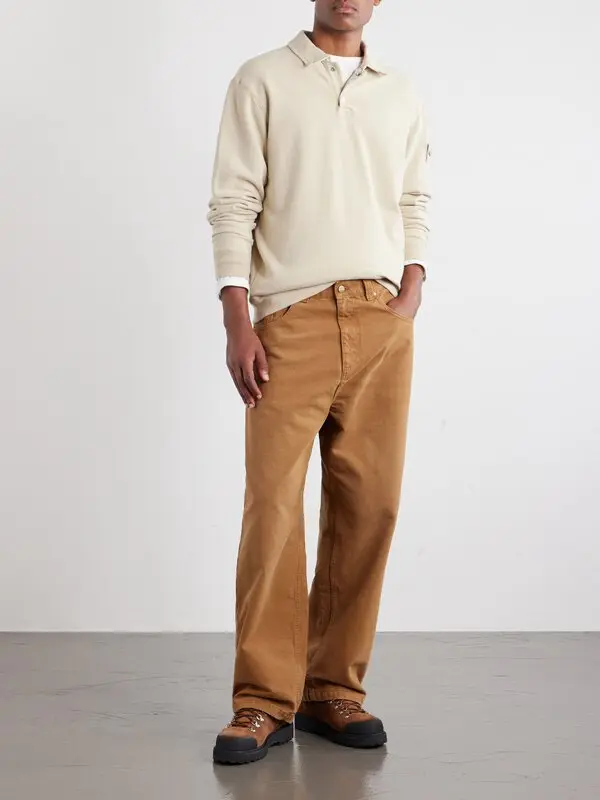 Stone Island Ghost Logo-appliquéd Garment-dyed Stretch Cotton-fleece Polo Shirt - Neutrals