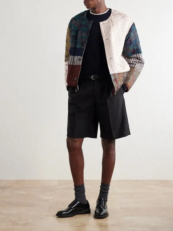 Dries Van Noten Embellished Patchwork Canvas And Jacquard Blouson Jacket