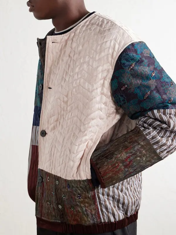 Dries Van Noten Embellished Patchwork Canvas And Jacquard Blouson Jacket
