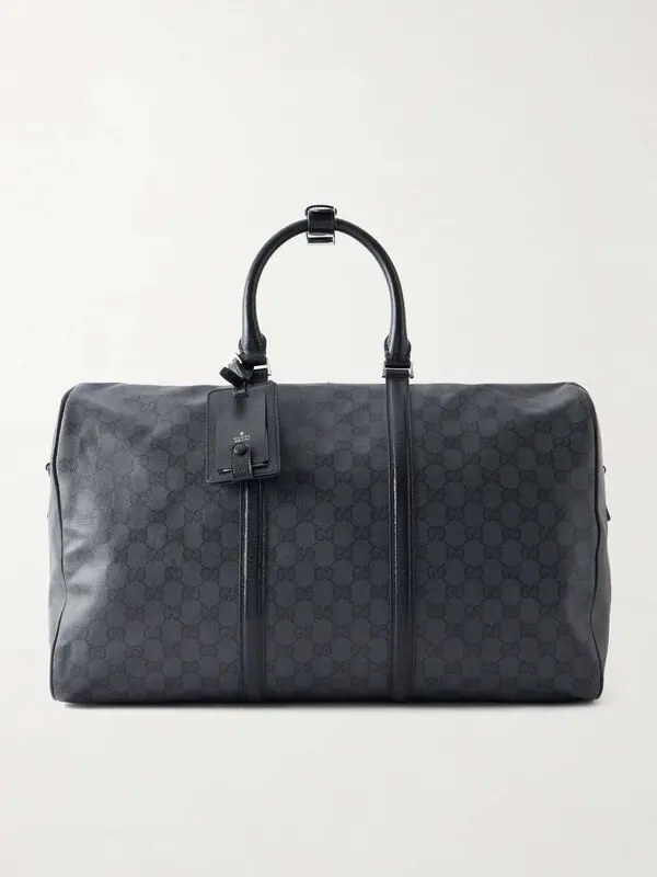 Gucci Leather-trimmed Gg Coated-canvas Weekend Bag - Black