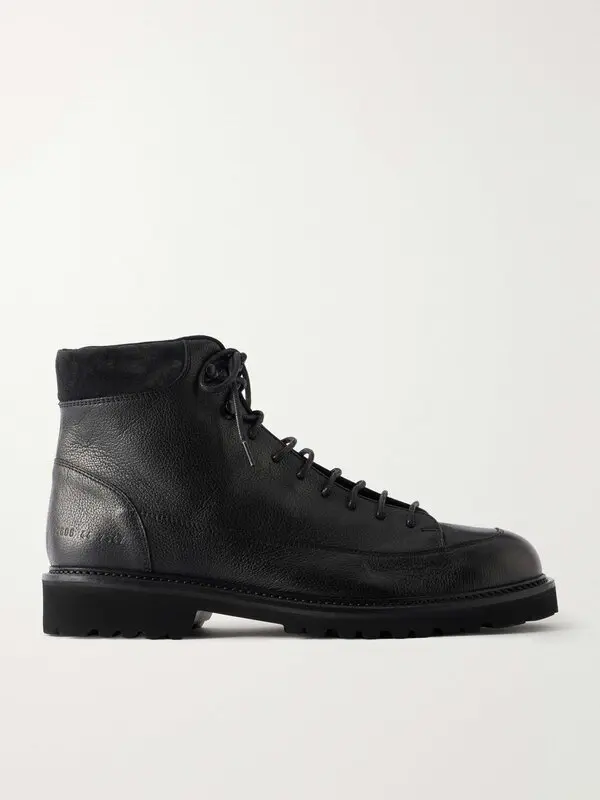COMMON PROJECTS Hiker Suede-trimmed Full-grain Leather Hiking Boots - Black