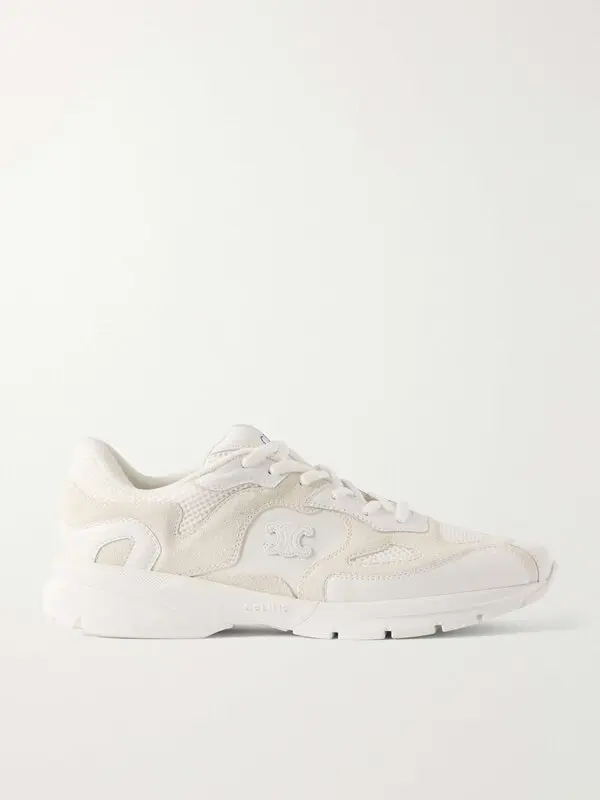Celine Runner Triomphe-appliquéd Suede-trimmed Leather Sneakers