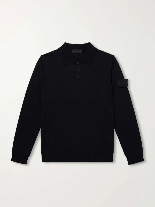 Stone Island Ghost Knitted Virgin Wool Polo Sweater