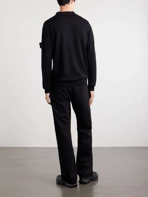 Stone Island Ghost Knitted Virgin Wool Polo Sweater