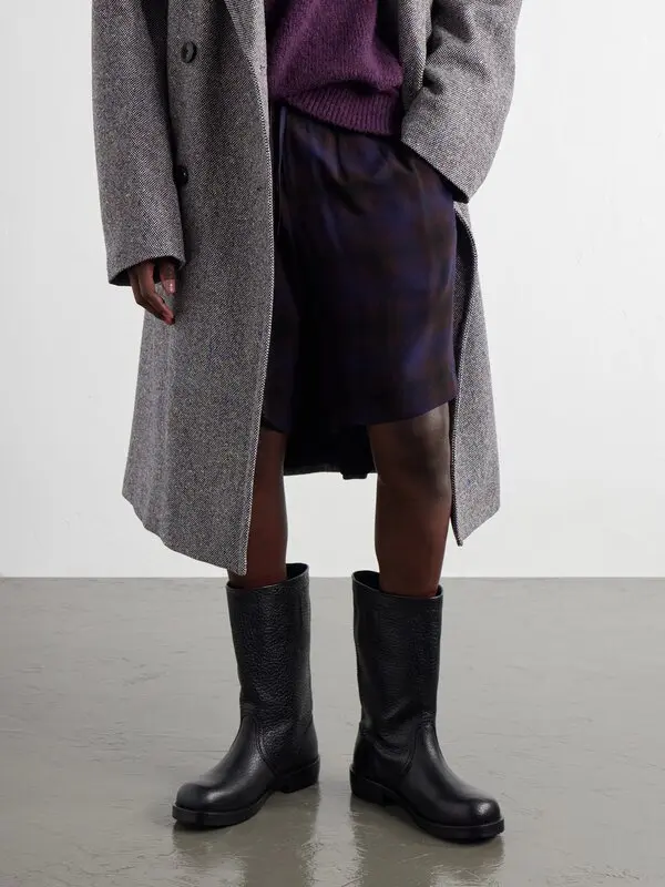 Dries Van Noten Grained Leather Mid Calf Boots