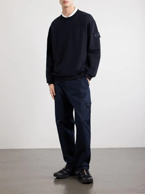 Stone Island Ghost Logo-appliquéd Stretch Cotton-jersey Sweatshirt - Blue