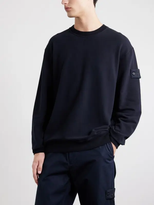 Stone Island Ghost Logo-appliquéd Stretch Cotton-jersey Sweatshirt - Blue