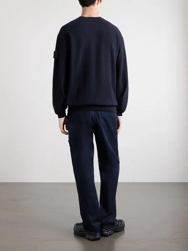 Stone Island Ghost Logo-appliquéd Stretch Cotton-jersey Sweatshirt - Blue