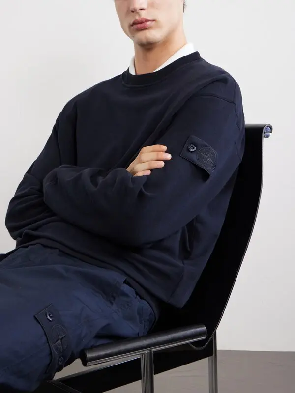 Stone Island Ghost Logo-appliquéd Stretch Cotton-jersey Sweatshirt - Blue
