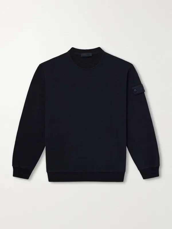 Stone Island Ghost Logo-appliquéd Stretch Cotton-jersey Sweatshirt - Navy