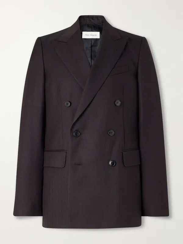 Dries Van Noten Double-breasted Herringbone Wool Blazer