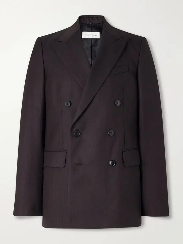 Dries Van Noten Double-breasted Herringbone Wool Blazer - Brown
