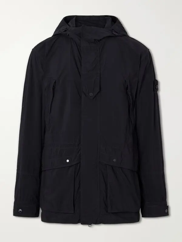 Stone Island Ghost Logo-appliquéd Garment-dyed Shell Hooded Parka - Black