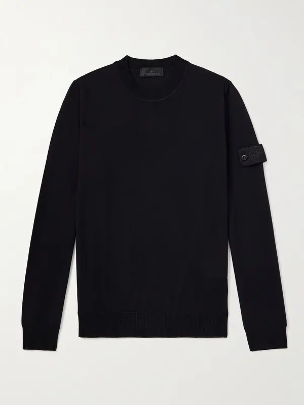 Stone Island Ghost Logo-appliquéd Virgin Wool Sweater - Black