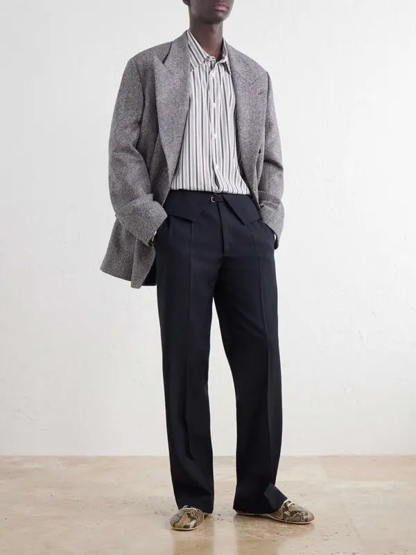 Dries Van Noten Flared Belted Wool-twill Trousers