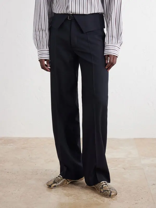 Dries Van Noten Flared Belted Wool-twill Trousers - Black