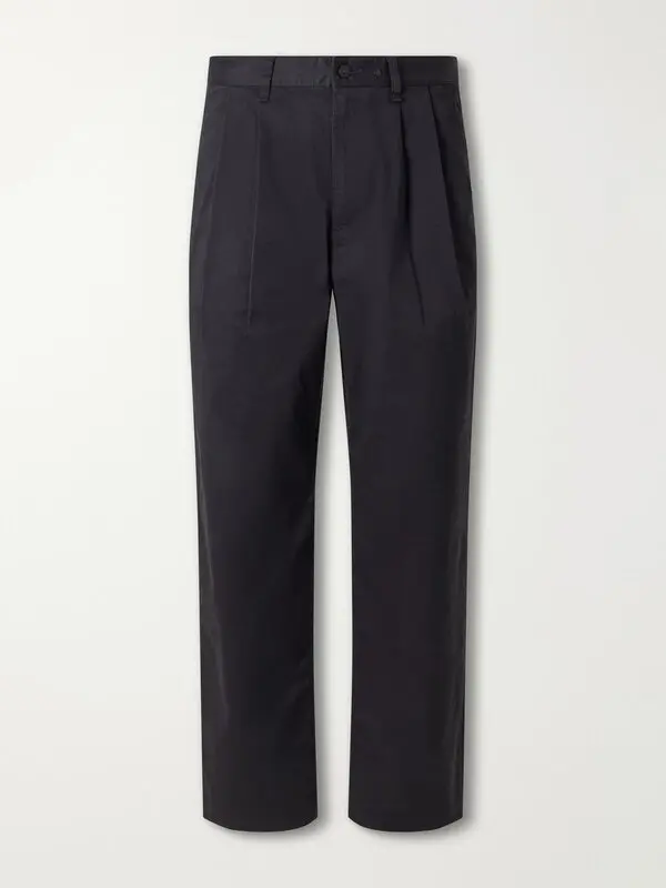 Rag & Bone Wide-leg Pleated Stretch Cotton-twill Trousers - Black