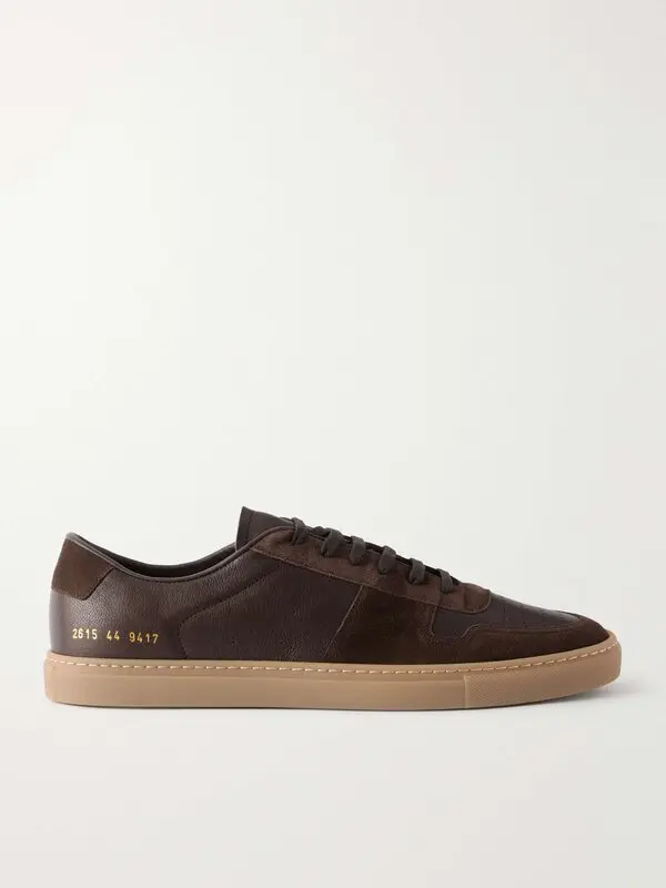COMMON PROJECTS Bball Duo Suede-trimmed Leather Sneakers - Dark Brown